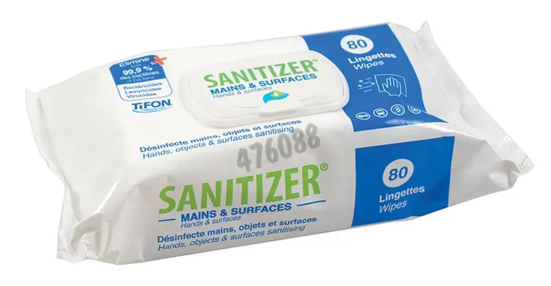 LINGETTES DESINFECTANTES SANITIZER MAINS ET SURFACES SACHET DE 80 x12 ...