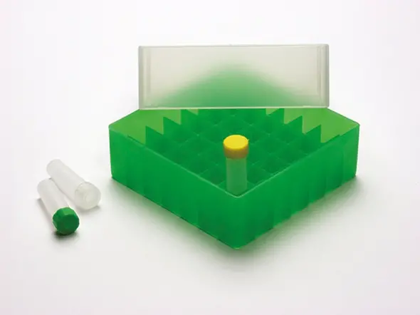 Polypropylene Cryoboxes 130 x 130 mm for 9x9 tubes ø 12,5 mm - orange